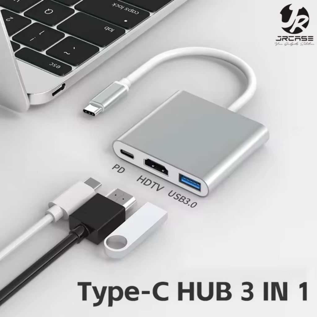 Jual 3in1 Adapter 3 Port Hub Type C To Hdmi Type C USB 3.0 High Speed Aluminium Shell OTG ...