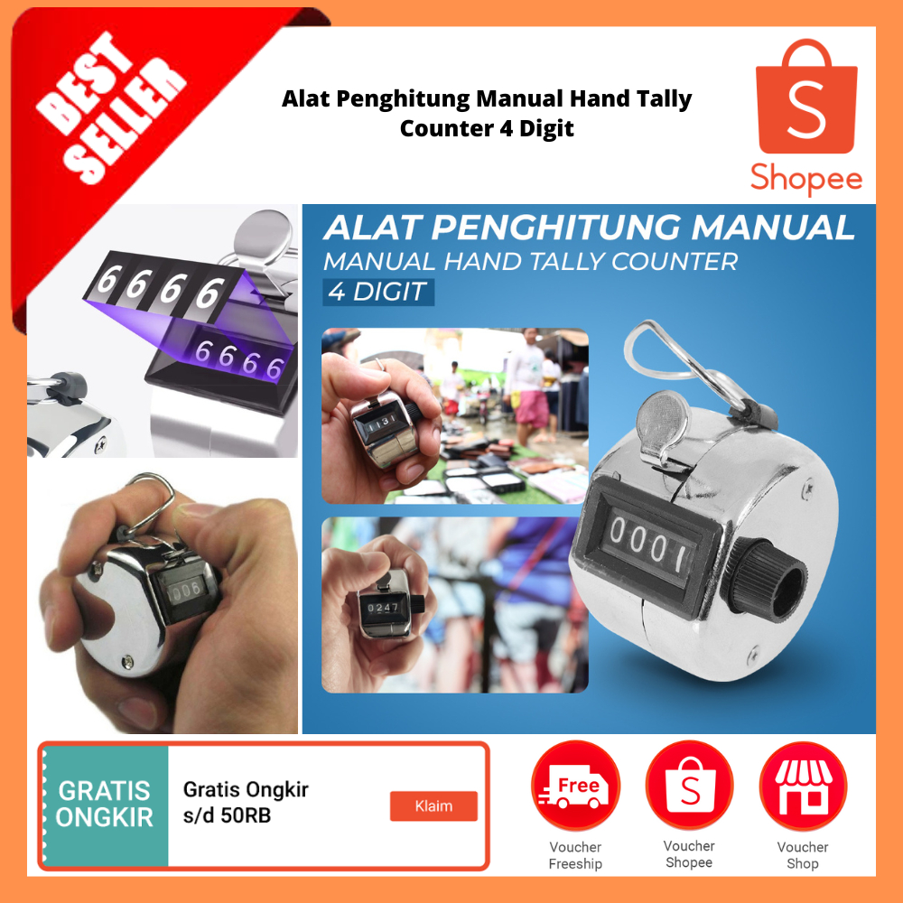 Jual Alat Penghitung Manual Hand Tally Counter 4 Digit / Penghitung ...