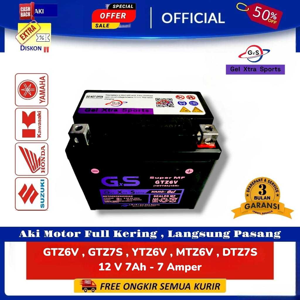 Jual Aki Full Kering MF GT6V / GTZ7S 12V 7Ah Motor Vario 125 Vario 150 160 Sonic R Supra GTR CBR ...