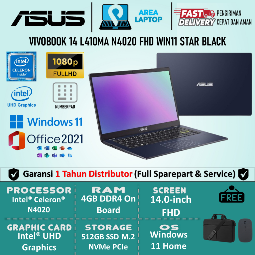 Jual Laptop Pelajar Asus VivoBook 14 L410MA Intel N4020 4GB 512GB SSD ...
