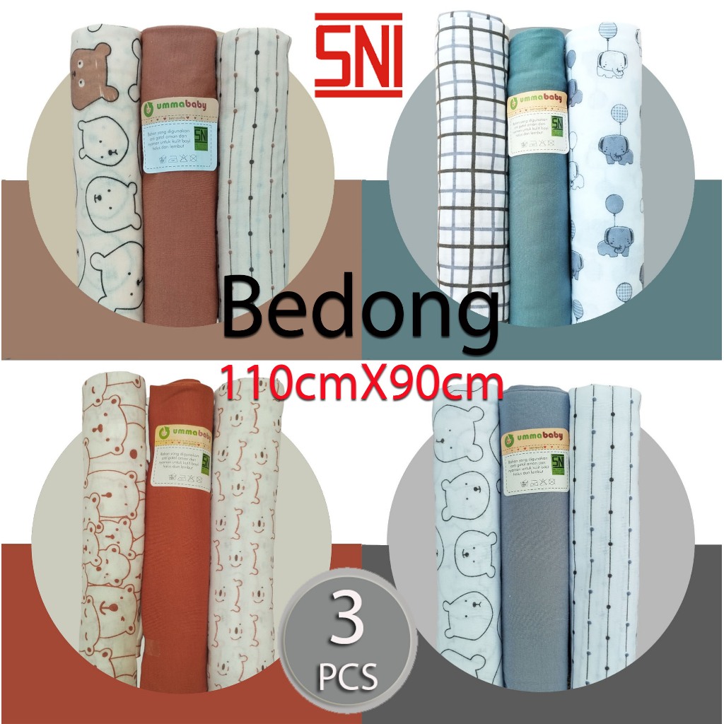Jual ummababyshop 3pcs Bedong Bayi Polos Motif Lucu SNI 110x90 Lembut ...