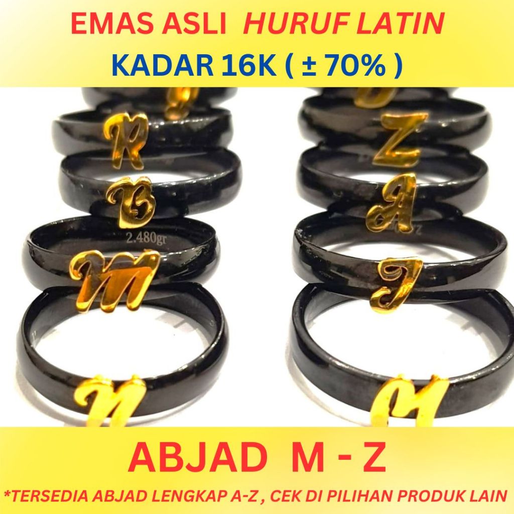 Jual Cincin Keramik Fashion EMAS ASLI Kadar 16K Huruf Abjad M - Z Latin ...
