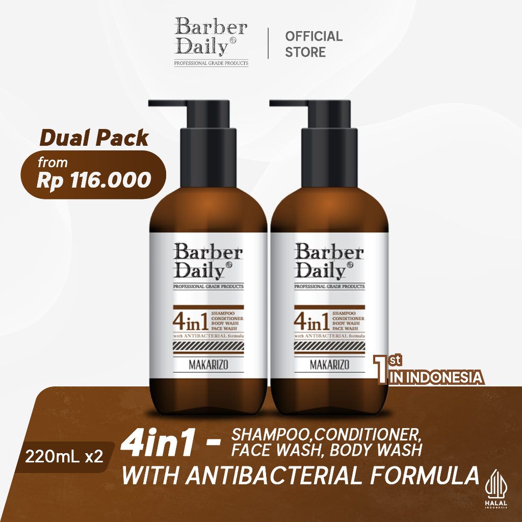 Jual Dual Pack Maksimal Barber Daily 4in1 220mL x 2 - Pertama di Indonesia | Shopee Indonesia