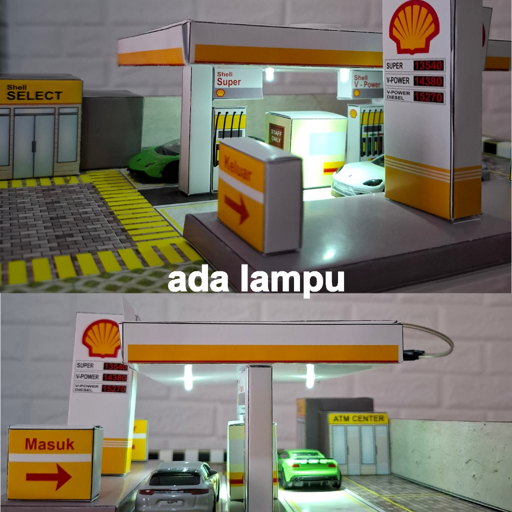 Jual (ADA LAMPU) Diorama SPBU Pom Bensin Shell Hotwheels Tomica Skala ...