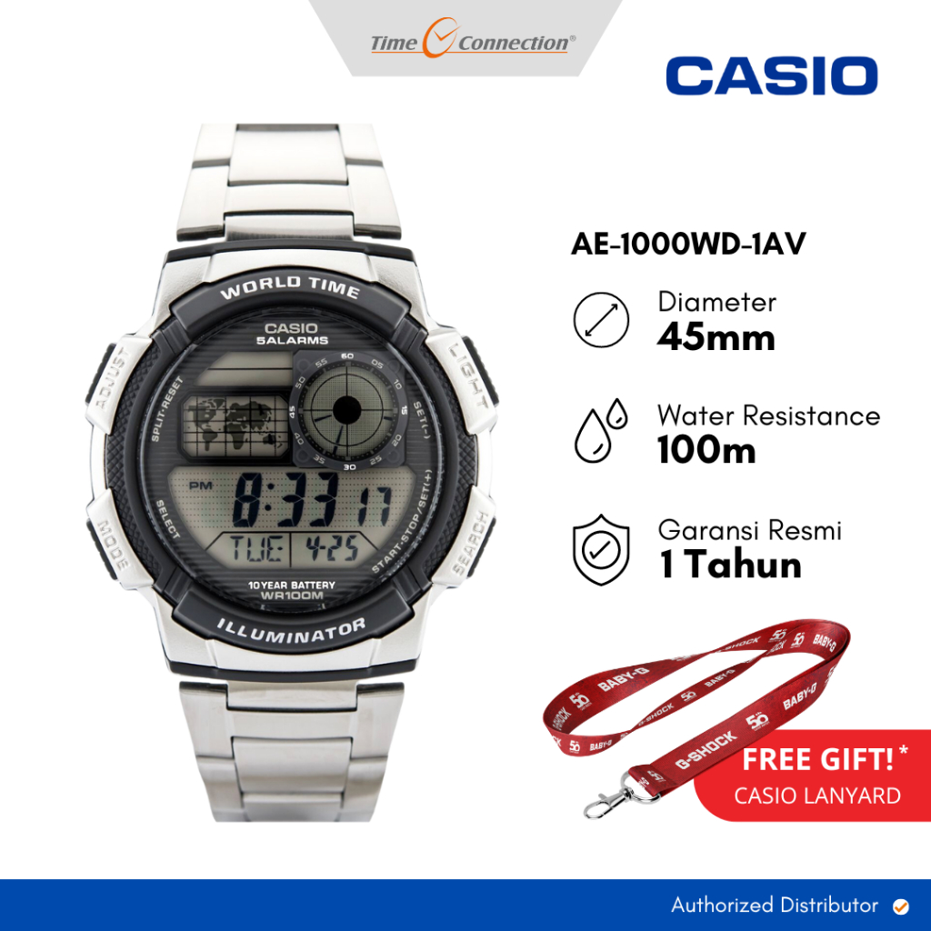 Jual Casio AE-1000WD-1AV Stainless Steel Original / Jam Tangan Pria Rantai Digital AE 1000 WD ...