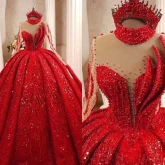 Jual GAUN PERNIKAHAN MERAH BERKILAU MEWAH / BALLGOWN RED GOWN ...
