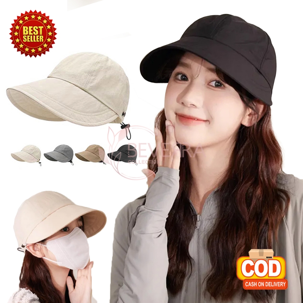 Jual Topi Pantai Wanita Korea Visor Anti UV Gaya Jepang Bucket Half Fashion Trendy Tepi Lebar ...