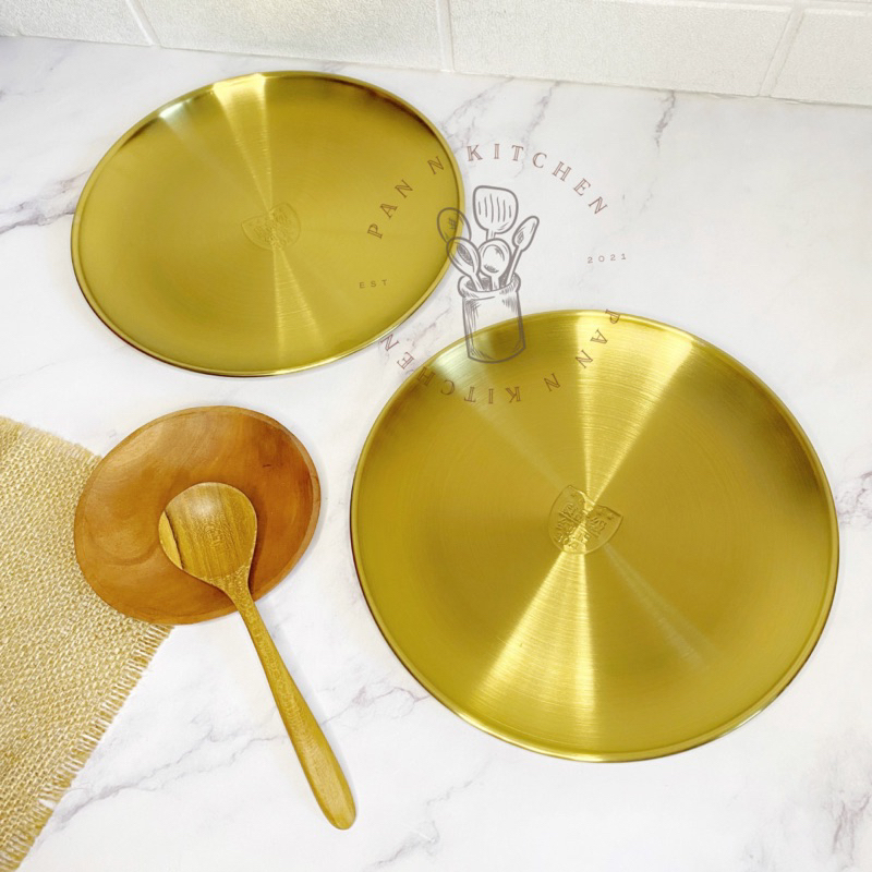 Jual Piring Bulat Gold 23 cm/ Piring Makan Stainless Gold/ Piring Korea ...