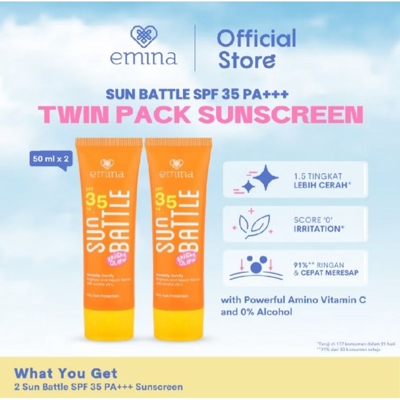 Jual Emina Sun Battle Bright Glow SPF 35 PA+++ Sunscreen Serum Amino Vitamin C | Shopee Indonesia