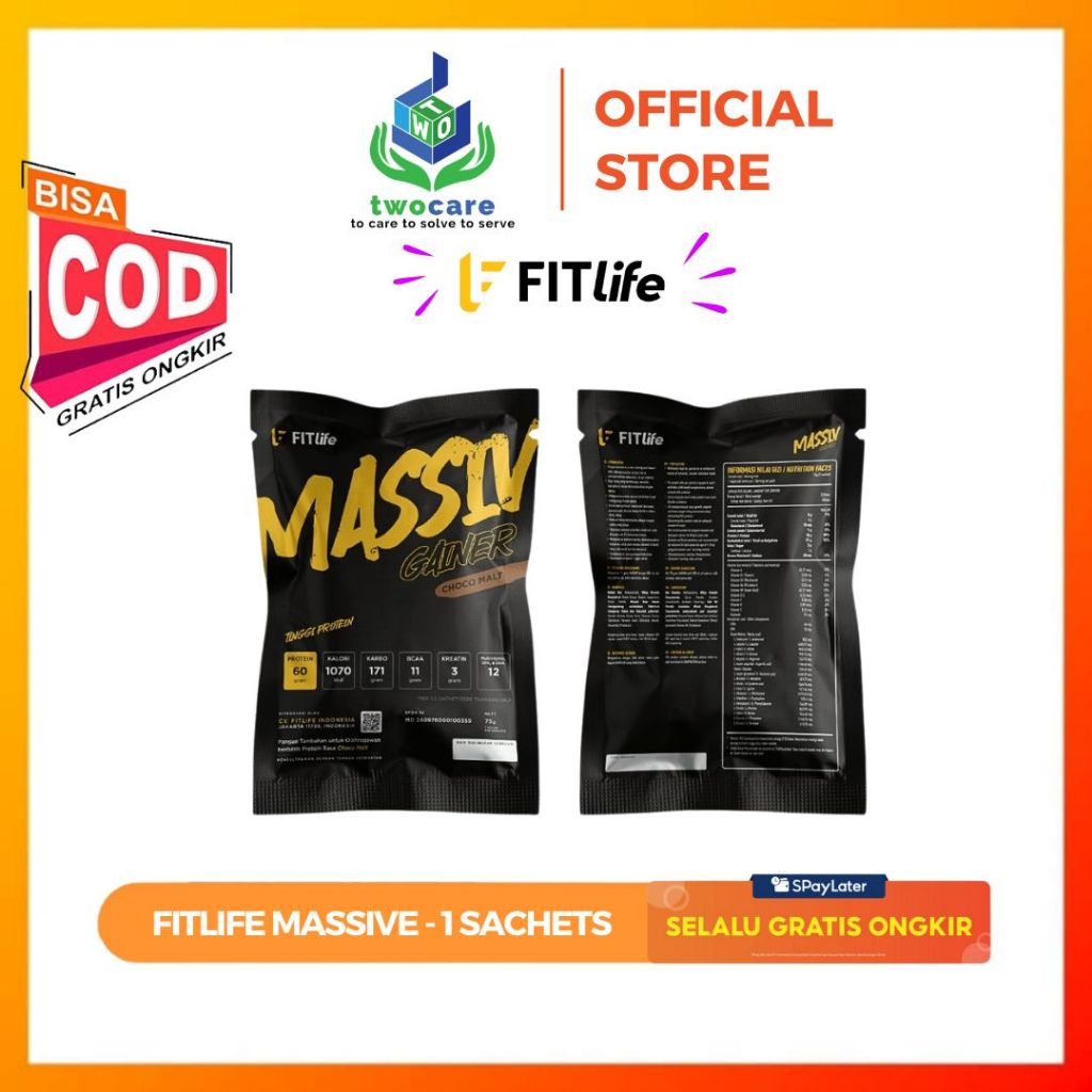 Jual Fitlife Massiv Gainer Sachet 75 Gram Mpro Mass Gainer Chocolate ...