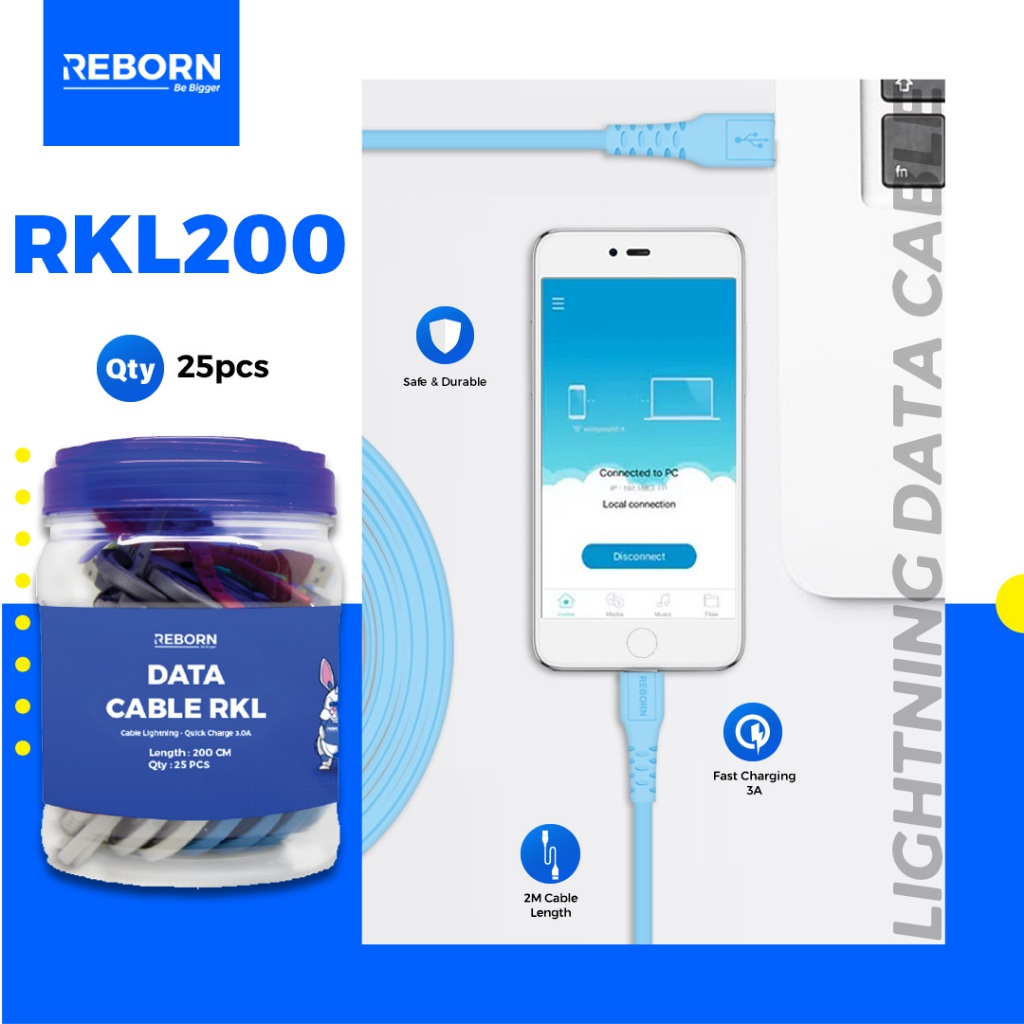 Jual Kabel Data Reborn RKL200 2M Lightning Fast Charging for Iphone ...