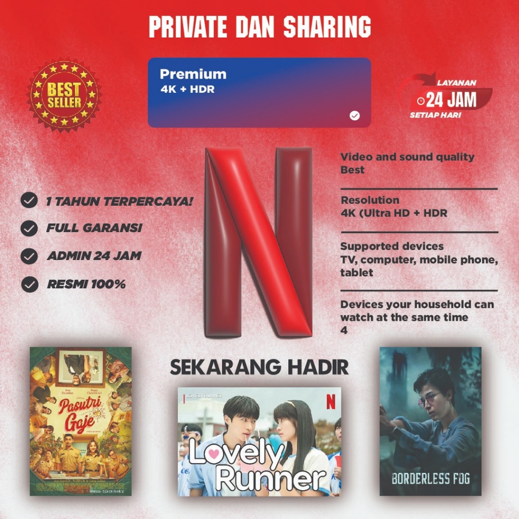 Jual NETFLIXXX PREMIUM UHD 4K RESMI BULANAN DAN TAHUNAN FULL GARANSI | Shopee Indonesia