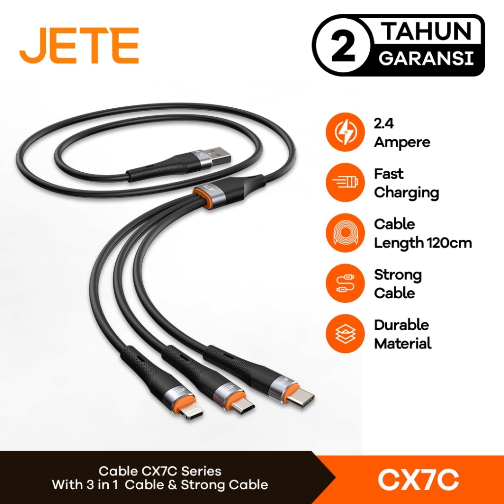 Jual JETE CX7C Kabel Data Kabel USB 3 in 1 Micro Type C Iphone ...