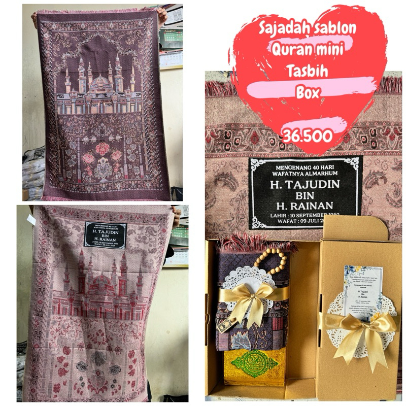 Jual Paket Box Sajadah turki besar sablon quran mini tasbih box tahlil ...