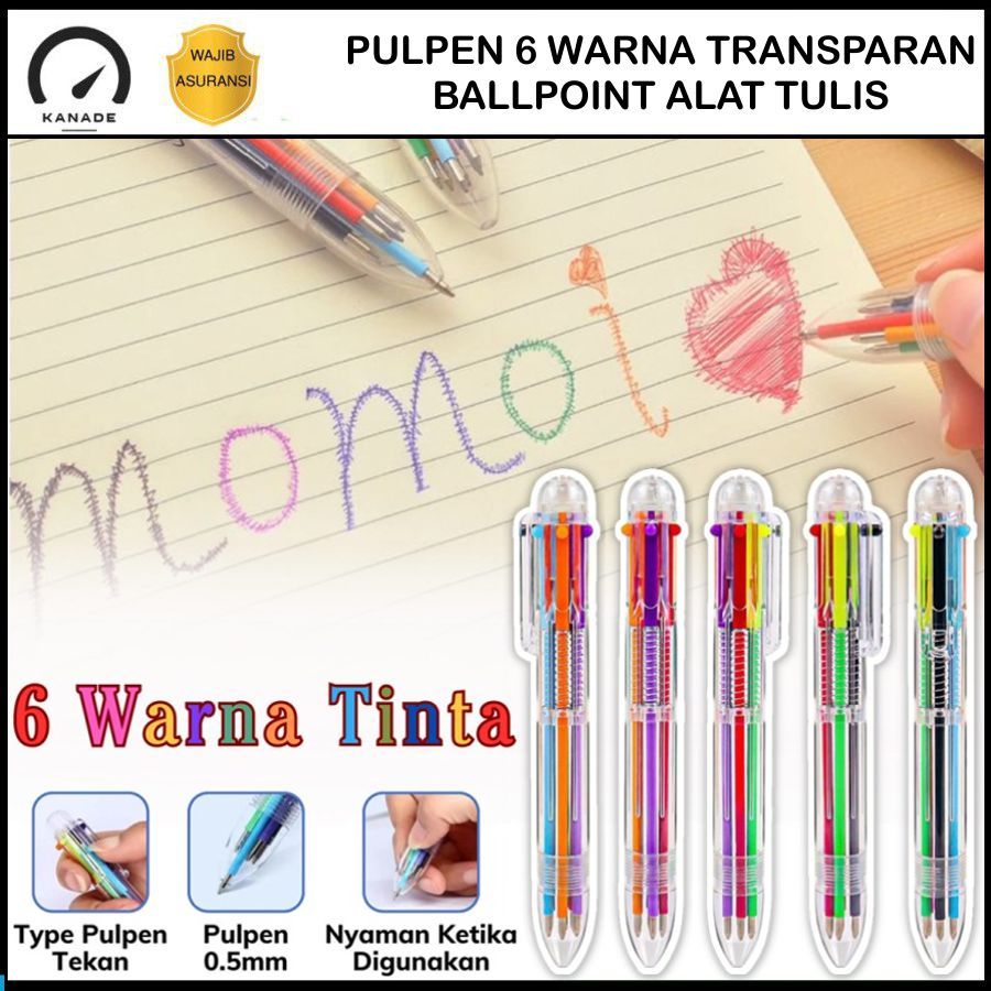 Jual Pulpen 6 Warna isi Tinta 6in1 Pena 0.5mm Ballpoint Perlengkapan ...