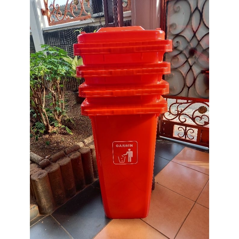 Jual Trash Bin Tempat Sampah 120 liter dgn Tutup dan 2 roda warna merah ...