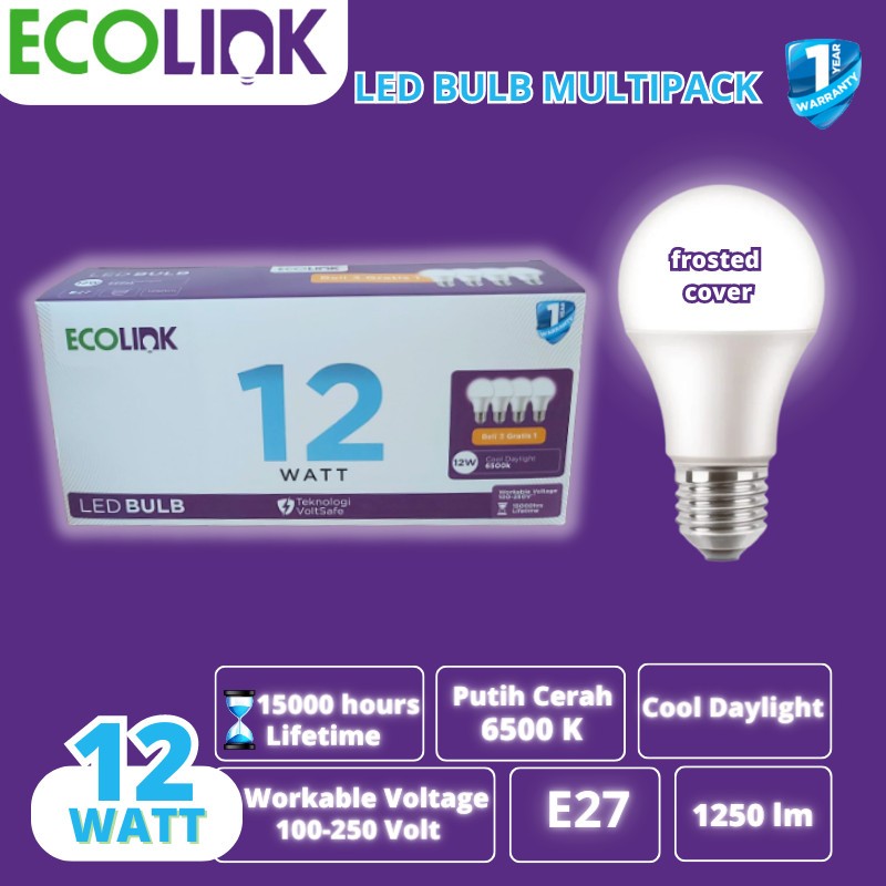 Jual Ecolink Multipack (3+1) Lampu LED Bulb Ecolink 12W Cool Daylight ...