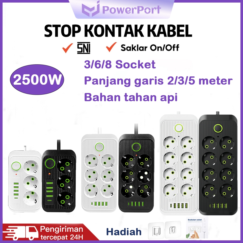 Jual Powerport 2500W Power Socket Power Strip Charger Stop Kontak Usb ...