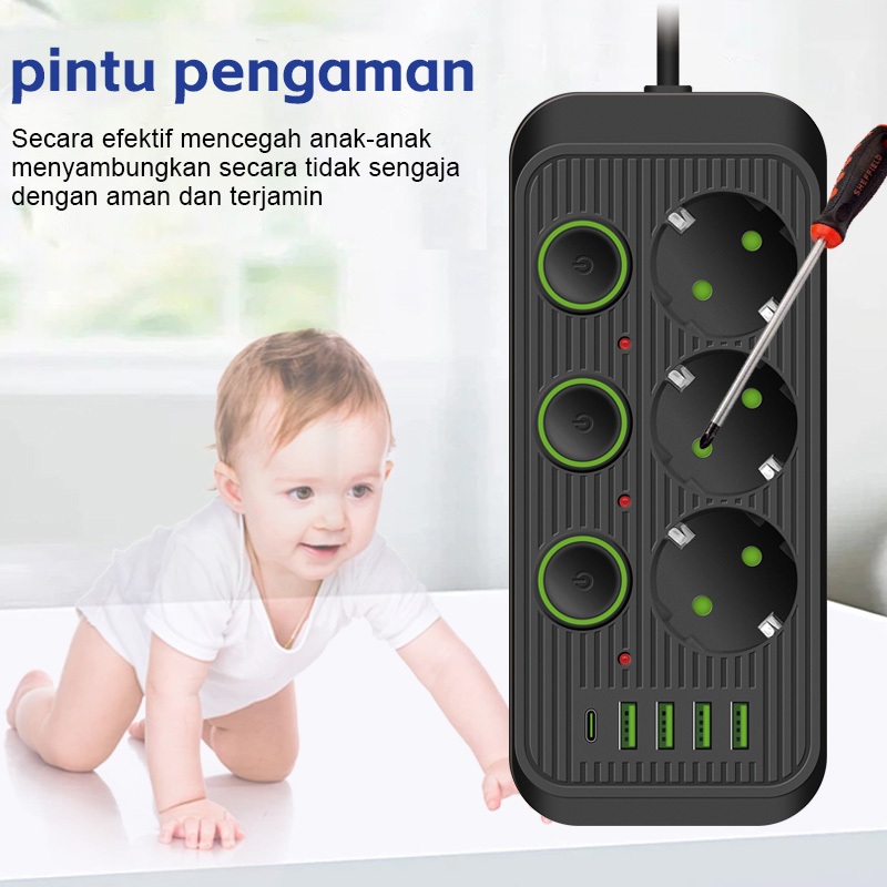 Jual Powerport 2500W Power Socket Power Strip Stop Kontak USB Kabel ...