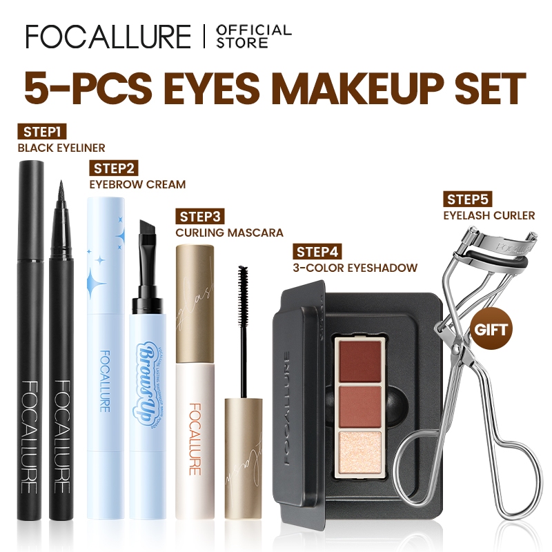 Jual FOCALLURE 5PCS Eyes Makeup Set Eyeliner Eyebrow Mascara Eyeshadow ...