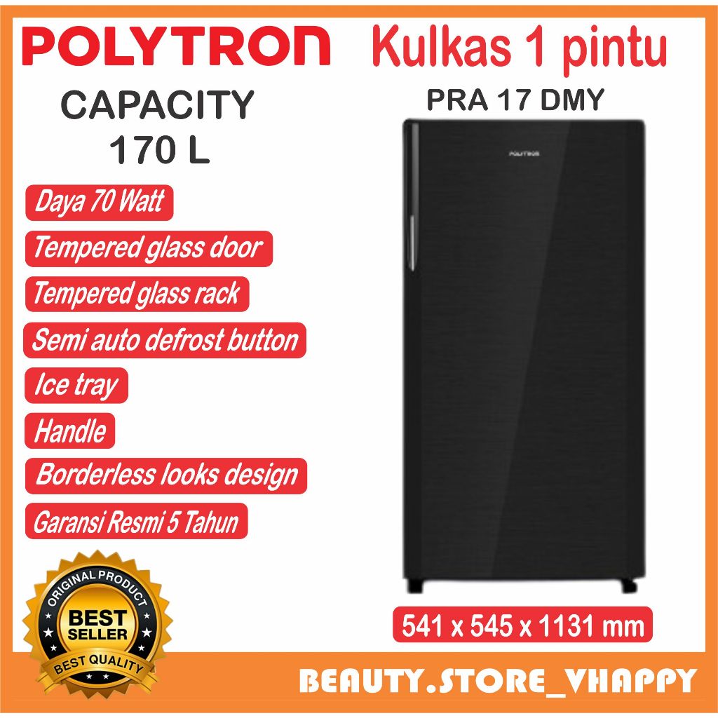 Jual KULKAS POLYTRON 1 PINTU BELLEZA 170 LITER PRA 17 DMY GARANSI RESMI ...