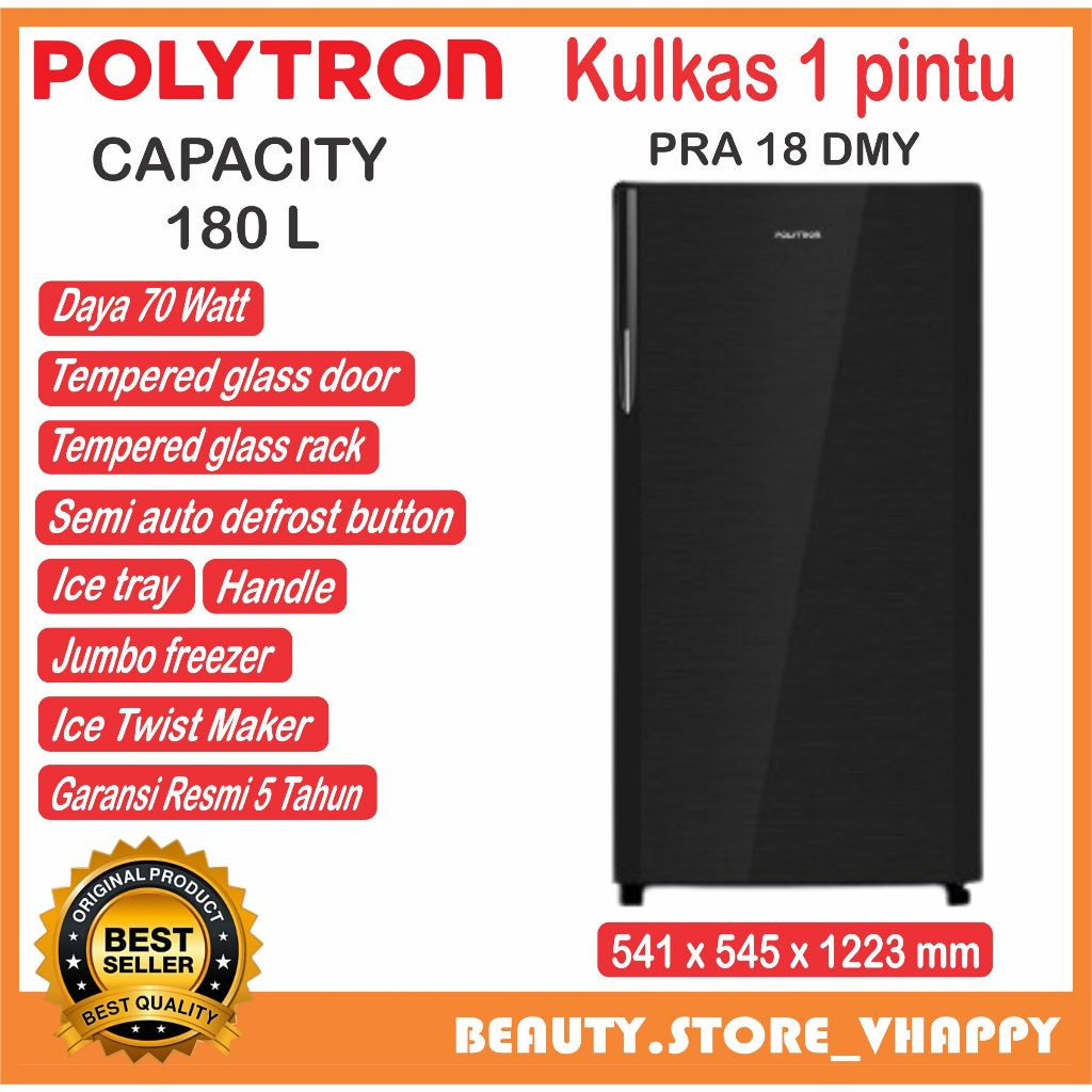 Jual Kulkas Polytron 1 Pintu 180 liter PRA 18 DMY Garansi Resmi Khusus ...