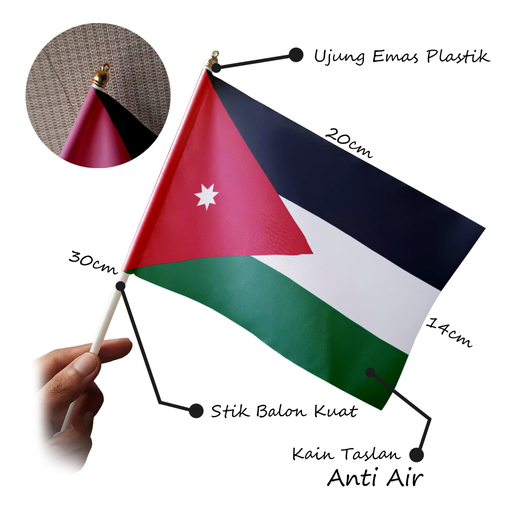 Jual Nazhifa Printing - Bendera Tangan Negara Yordania Jordan - Stik ...