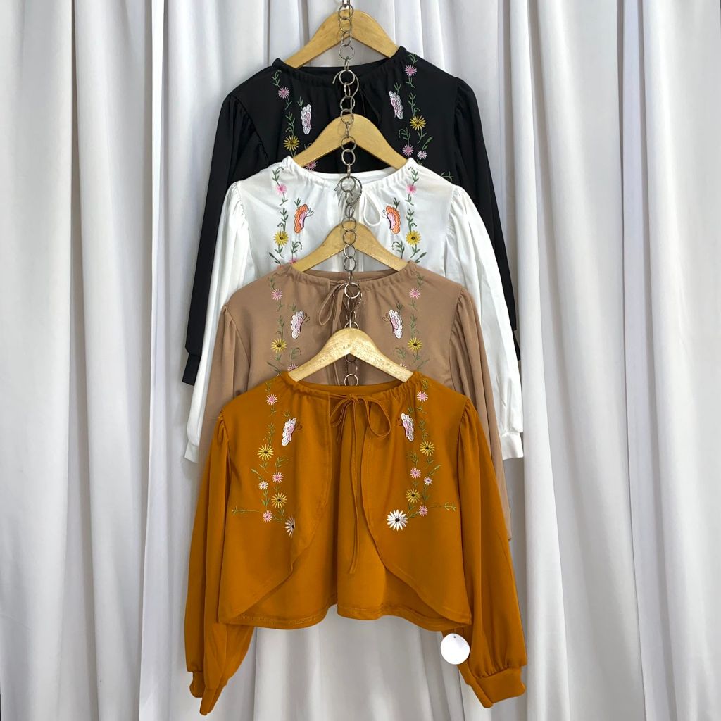 Jual Aksara cardi / Cardigan crop Korean style / atasan wanita top tali Motif Bunga Bordir ...