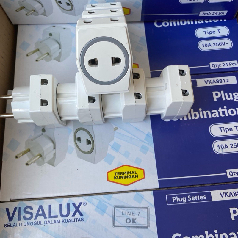 Jual Grosir Visalux VKA8812/Box isi 24pcs Steker T Arde Multi Colokan Listrik 3 Lubang 10A ...