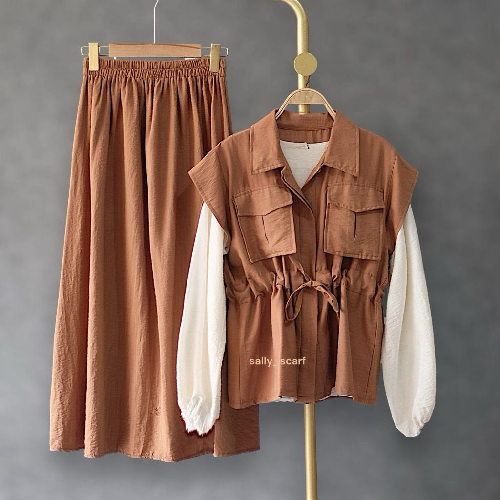 Jual Set 3 In 1 Myla Set rok + vest rompi + Blouse kaos | Shopee Indonesia