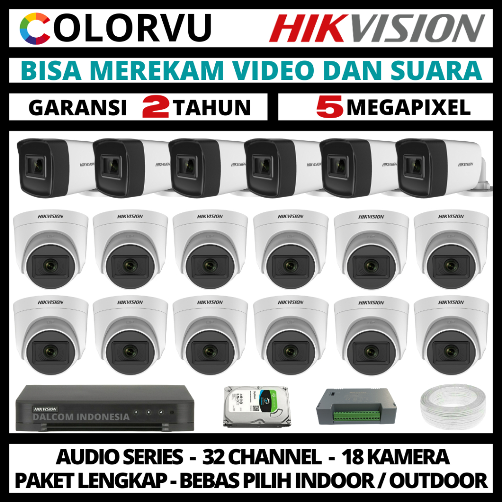 Jual PAKET CCTV HIKVISION COLORVU 5MP 3K 32 CHANNEL 18 CAMERA TURBO HD ...