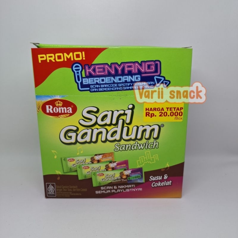 Jual Biskuit Roma Sari Gandum Sandwich Susu Coklat 2000 1 Box isi 12 ...