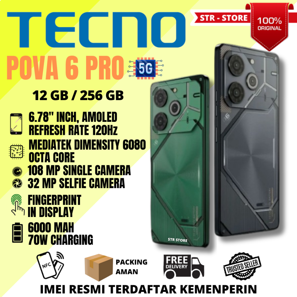 Jual TECNO POVA 6 PRO 5G 12/256 GB GARANSI RESMI TECNO ANDROID POVA 6 ...