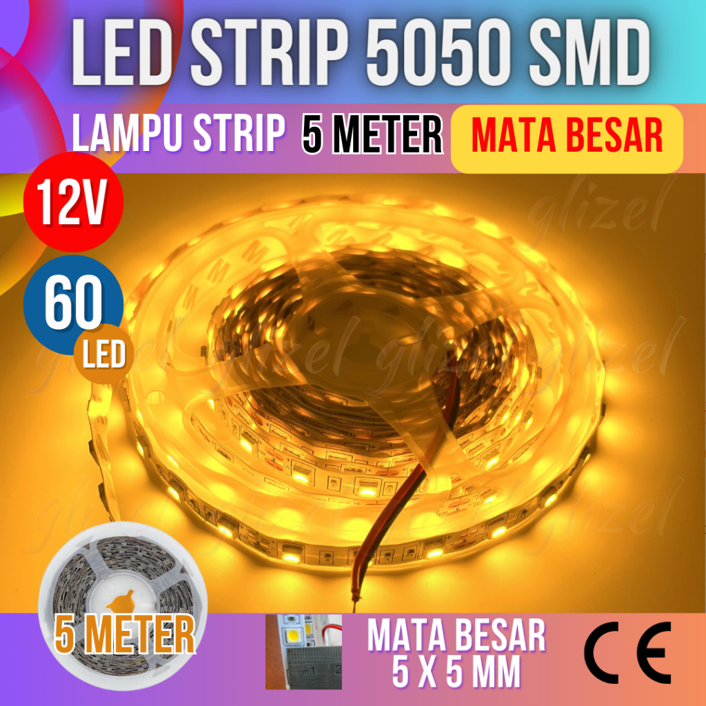 Jual Led Strip 5050 SMD 12V 5 Meter Mata Besar Lampu Selang Pita Hias ...