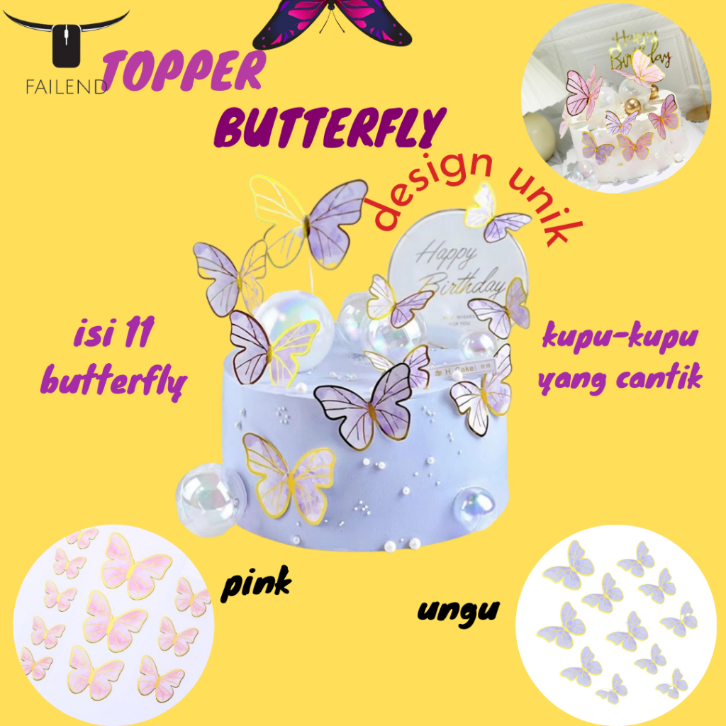 Jual Topper Cake Ulang Tahun Butterfly Hiasan Kupu-Kupu Kue Ulang Tahun ...