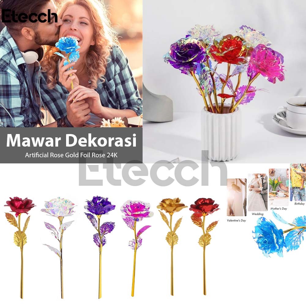 Jual Bunga Mawar Dekorasi Artificial Rose Gold Foil Rose 24K Dengan 6 ...