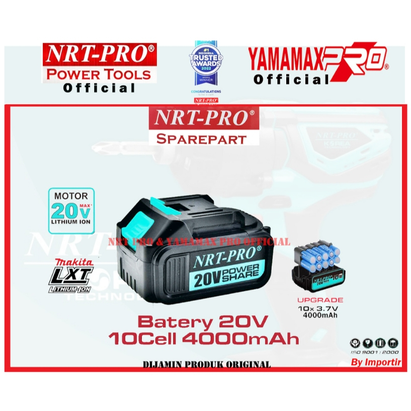 Jual NRT PRO Baterai Mesin Bor Cordless Drill 10 CELL 20 V 20V Lithium ...