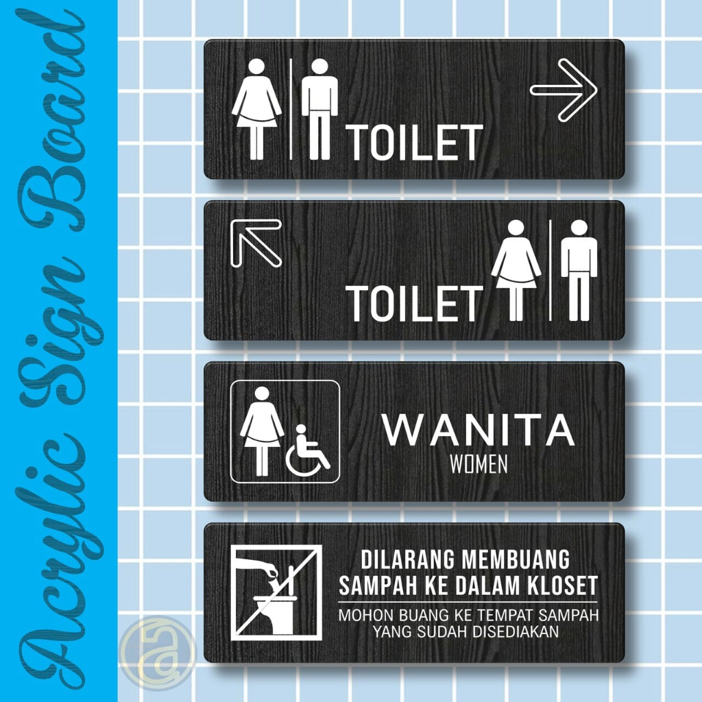 Jual TOILET SIGN Akrilik 10x30cm - Rambu WC Premium Motif Serat Kayu ...