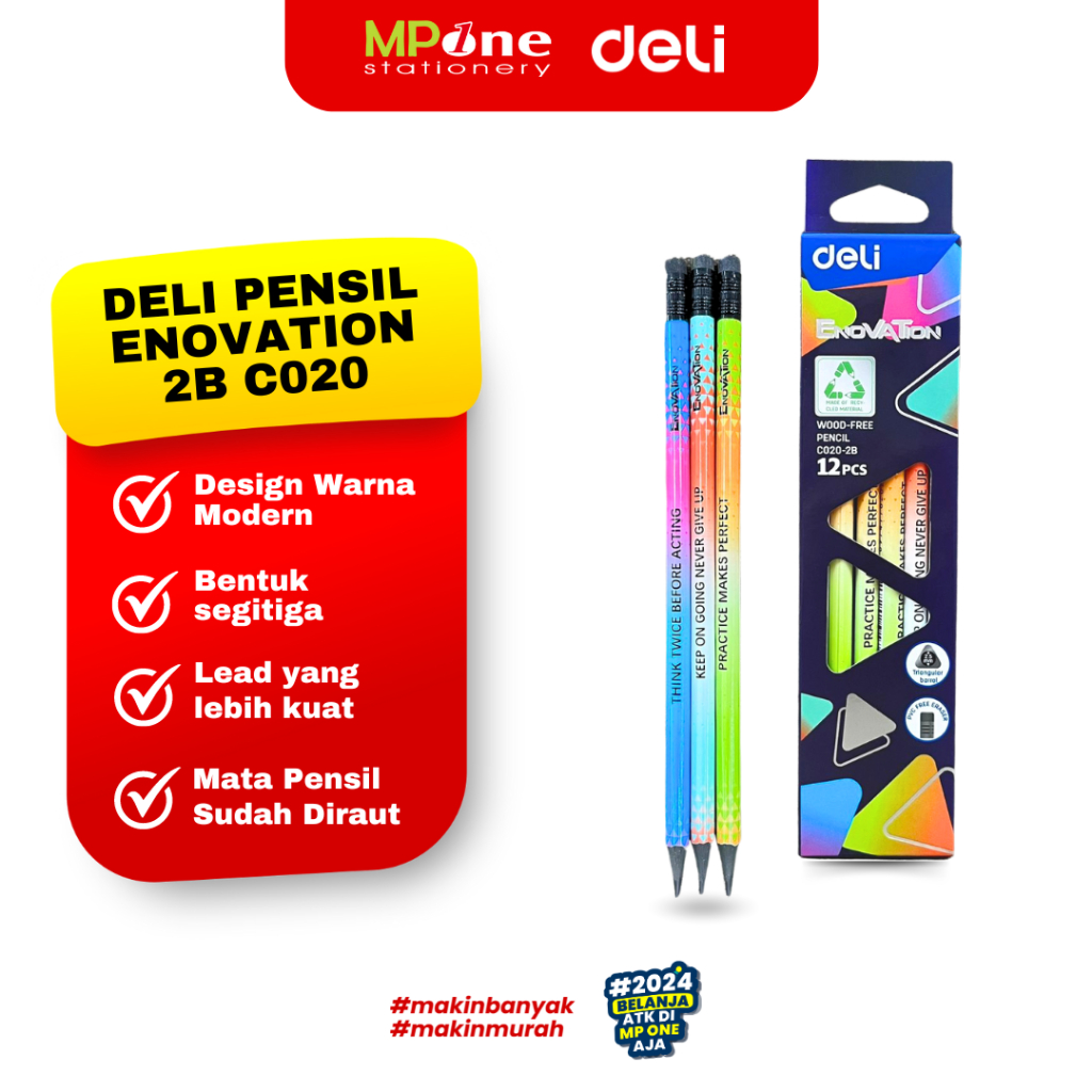 Jual (1 KOTAK) Deli Pensil 2B Cover Gradasi Enovation EC020 / Pensil ...