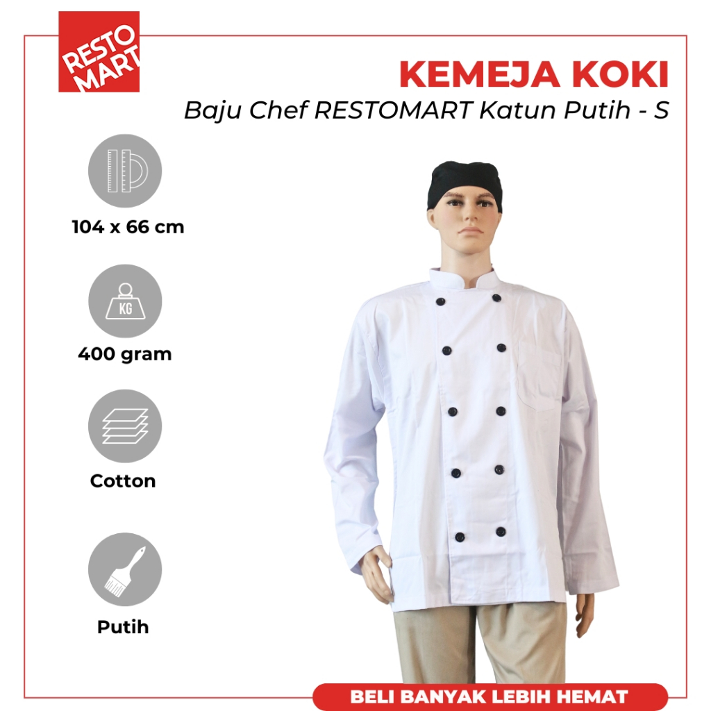 Jual Seragam Chef / Baju Chef / Kemeja Koki Lengan Panjang Putih ...
