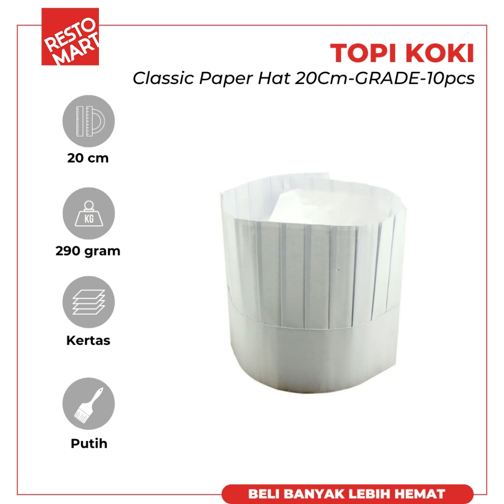 Jual Topi Koki Premium Putih / Classic Paper Hat 20 cm White (10 Pcs ...