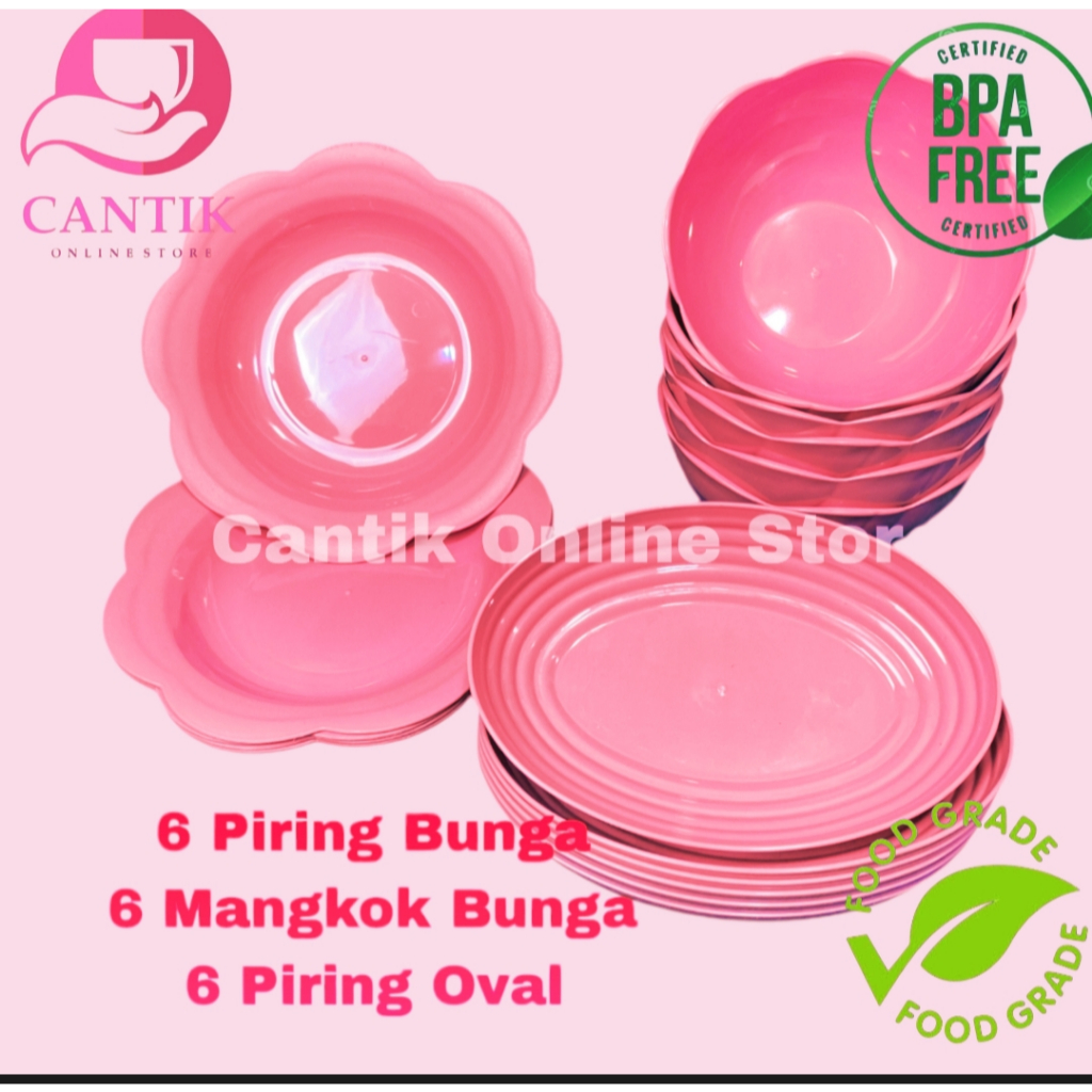 Jual Set Piring Mangkok Bunga 18 pcs (6pcs Piring Bunga + 6pcs Mangkok ...