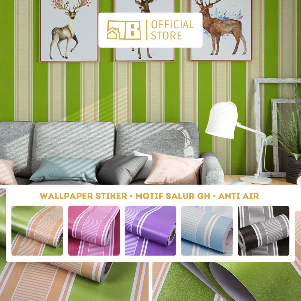 Jual (5 Warna) Wallpaper Sticker Motif Salur Hijau, ungu, pink, biru, dan hitam Minimalis Mudah ...