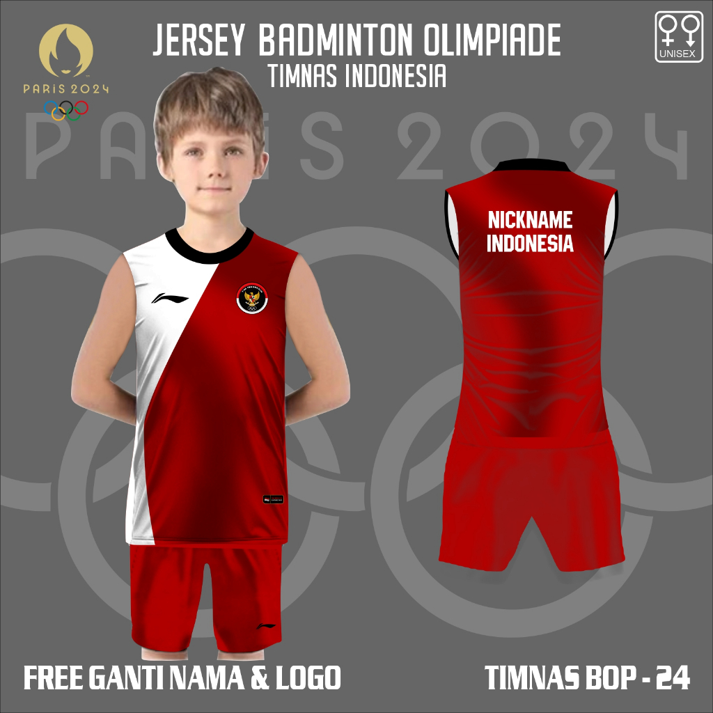 Jual Setelan jersey anak timnas Indonesia 2024 kaos baju singlet badminton free custom nama dan ...