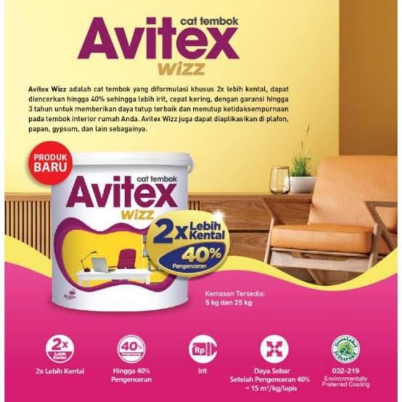 Jual CAT TEMBOK INTERIOR AVITEX WIZZ 25KG(PAIL)/BISA REQUEST WARNA ...