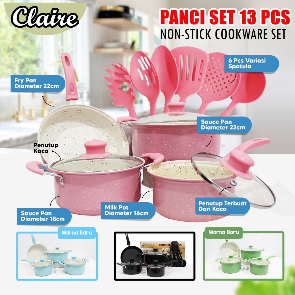 Jual Panci Set 13 Pcs Anti Lengket Spatula 6 Pcs Penutup Kaca ...