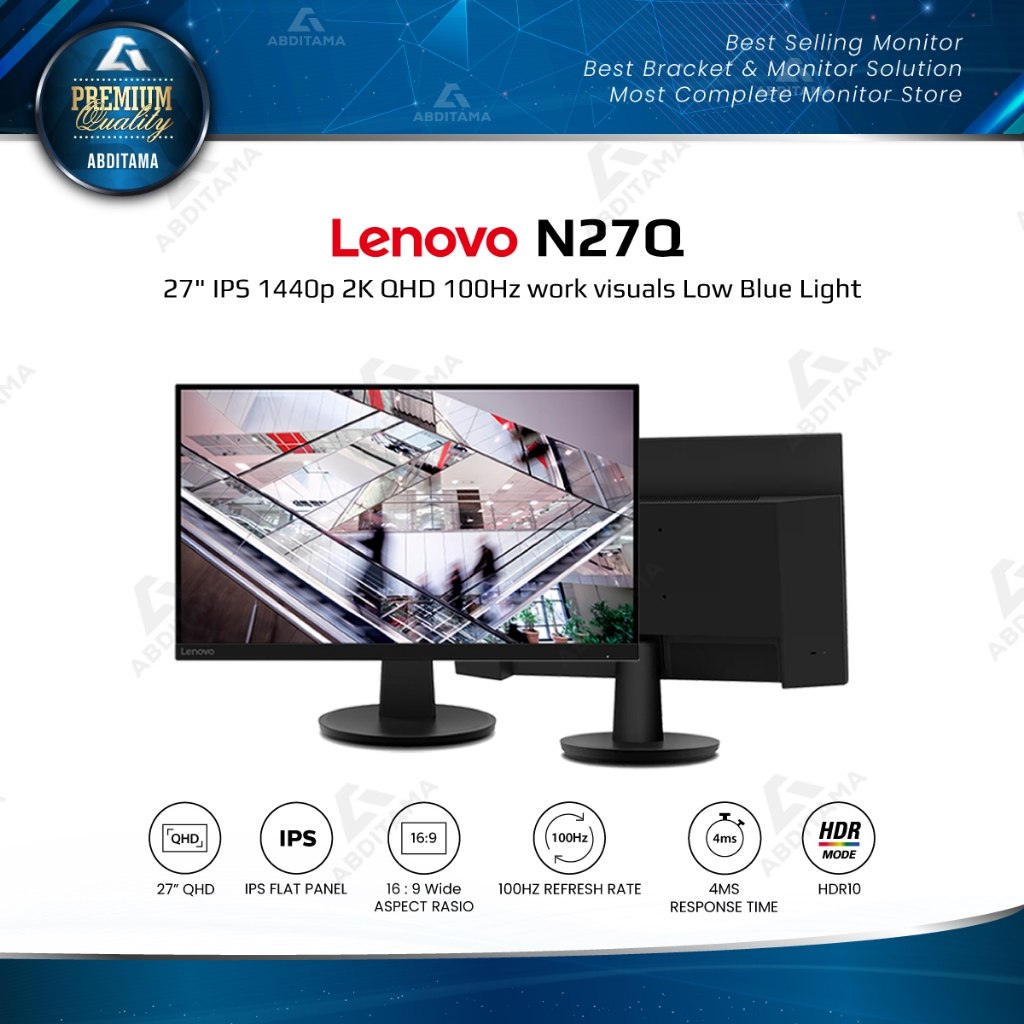 Jual Monitor LED Lenovo N27Q 27" IPS 1440p 2K QHD 100Hz HDMI 2.1x2 DP 1 ...