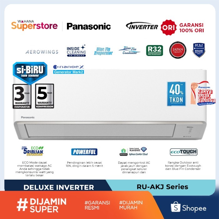 Jual Panasonic AC Deluxe Inverter Nanoe X RU Series 1/2 PK - CS/CU ...