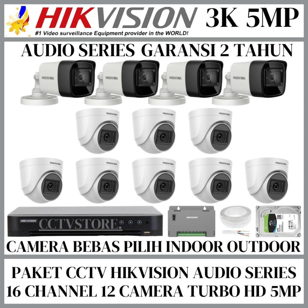 Jual PAKET CCTV HIKVISION 5MP 16 CHANNEL 12 KAMERA CCTV TURBO HD AUDIO SERIES | Shopee Indonesia