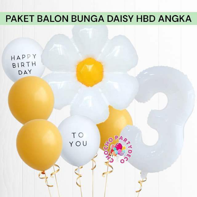 Jual Paket Balon BUNGA DAISY ANGKA PUTIH HBD / Dekorasi Ulang Tahun ...